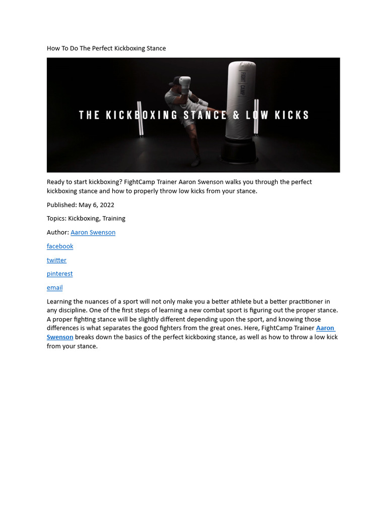Kickboxing Stance & Low Kick Guide | PDF | Foot