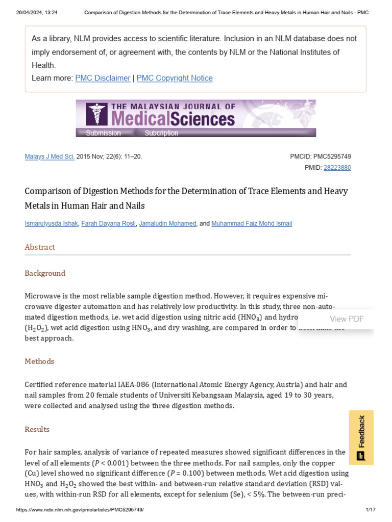 Comparison of Digestion Methods For The Determination of Trace Elements ...