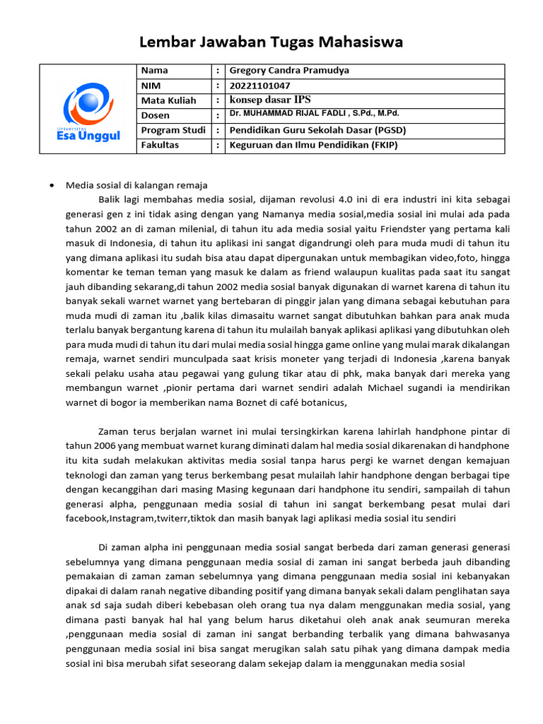 Lembar Jawaban Tugas - 20221101047 | PDF