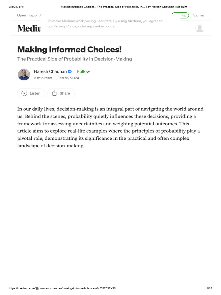 Making Informed Choices!. The Practical Side of Probability in - by Naresh Chauhan - Medium ...