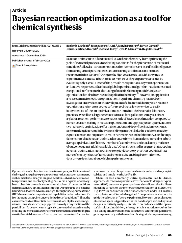 Bayesian Reaction Optimization As A Tool Forchemical Synthesis | PDF ... Bayesian Reaction Optimization As A Tool Forchemical Synthesis | PDF ...