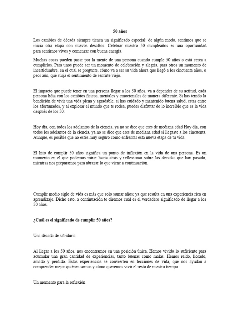 Reflexiones y ventajas de cumplir 50 años | PDF | Vejez | Mente