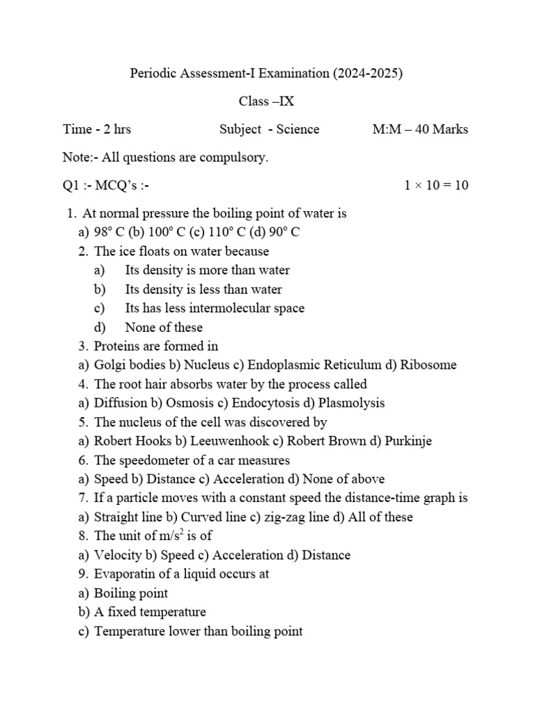 Periodic Assessment 1 Class 8th | PDF | Acceleration | Water