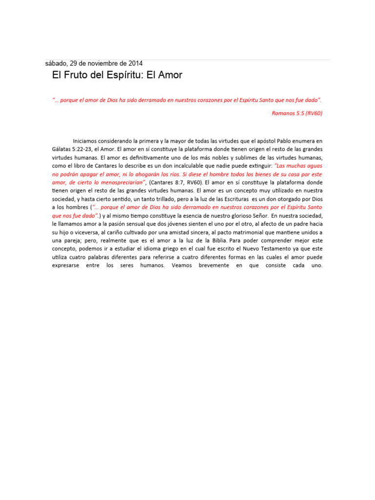 El Fruto Del Espiritu Santo El Amor | PDF | Amor | Creencia religiosa y doctrina