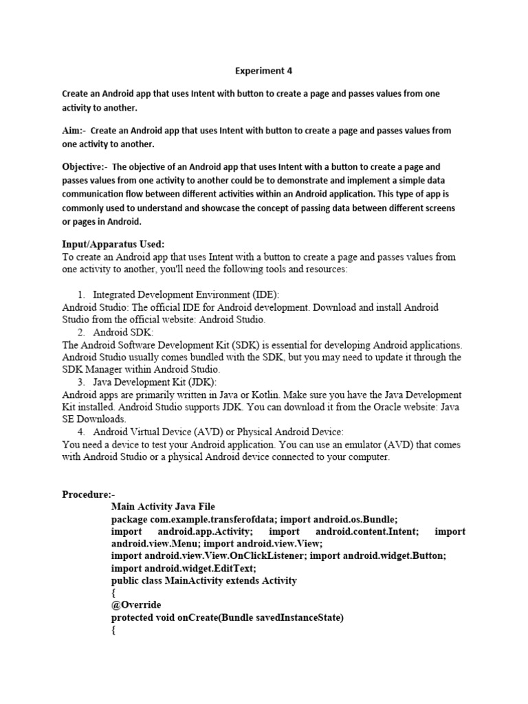 Experiment 4 Pdf Android Operating System Java Programming 9774