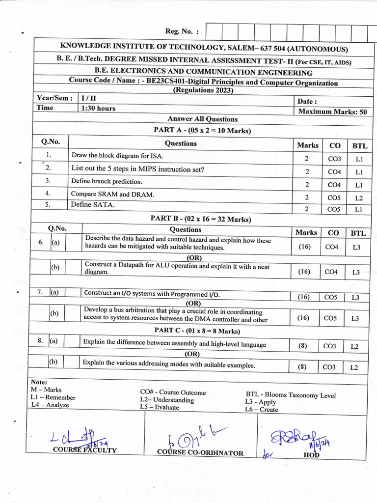 DPCO Missed IAT 2 Question Paper | PDF | Digital Electronics | Computer ...