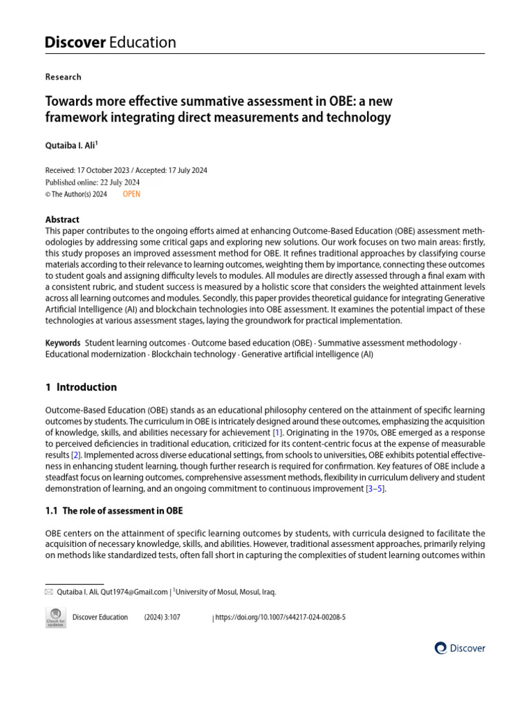 Outcome-Based Education (OBE) Assessment Methods | PDF | Educational Assessment | Learning