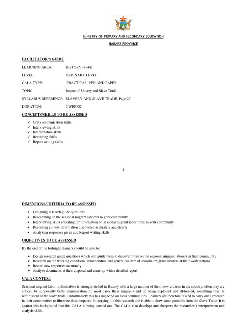 O Level 2022 History Cala D | PDF | Teachers | Learning