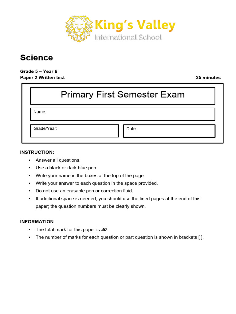 Exam Paper Grade 5 Paper 2 (Science) | PDF | Scrum (Software ...