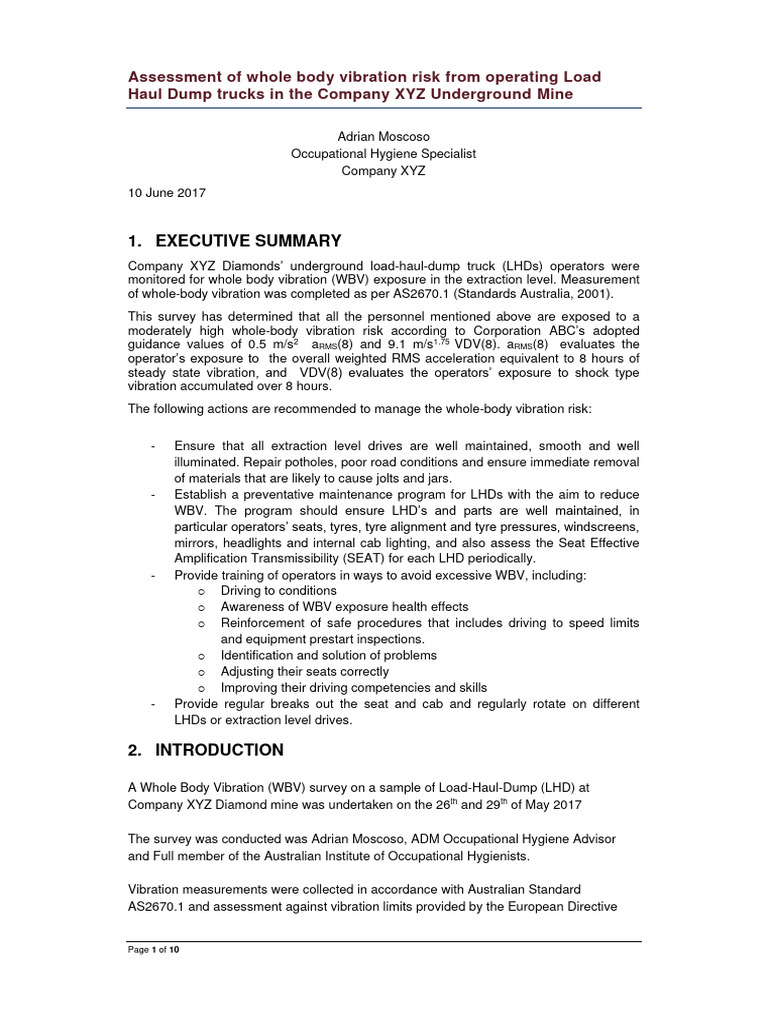 Assessment of Whole Body Vibration Risk From Operating LHD Trucks in An ...