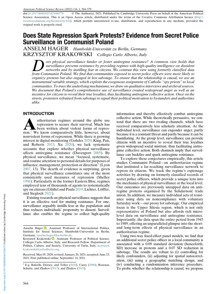 Does State Repression Spark Protests Evidence From Secret Police ...