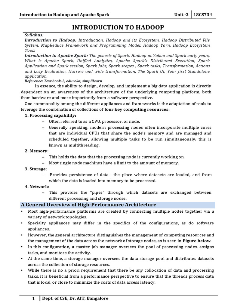 BDA Unit 2 | PDF | Apache Hadoop | Apache Spark