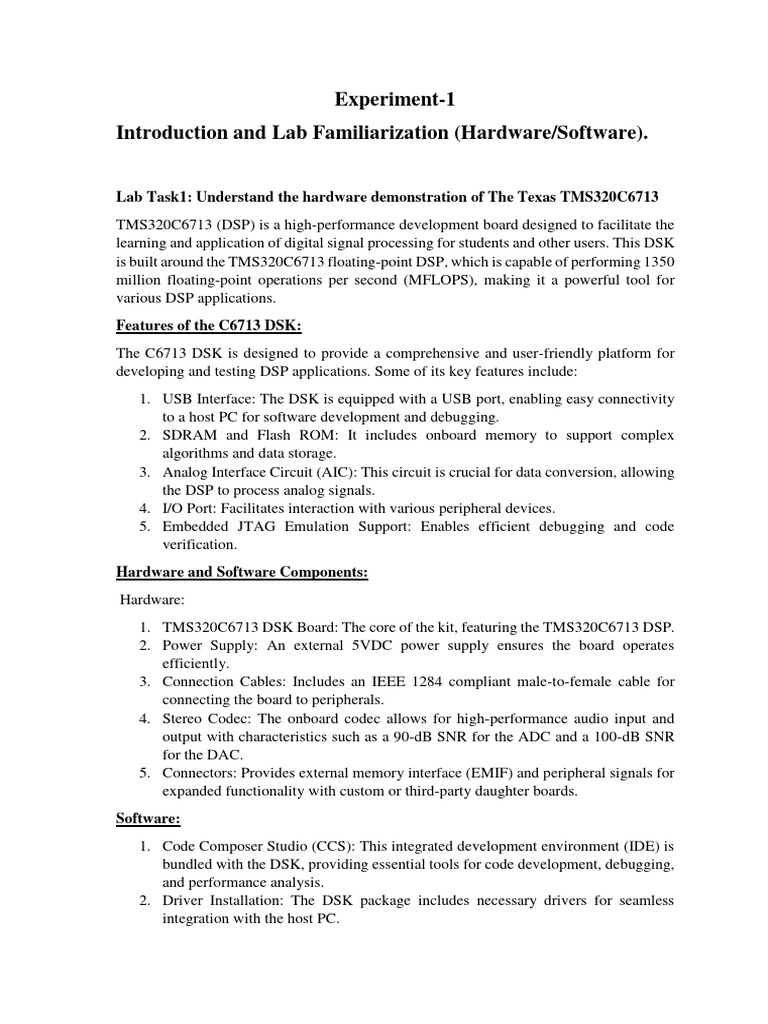 Experiment - 1 C | PDF | Digital Signal Processor | Software