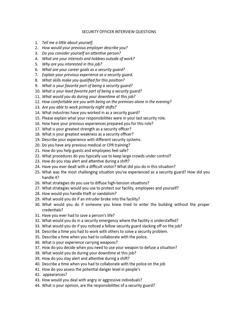 Security Officer Interview Questions | PDF | Security Guard | Social Psychology