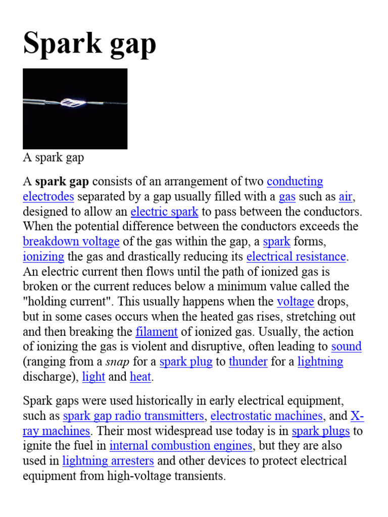 Spark Gap | PDF | Electric Arc | Electromagnetism