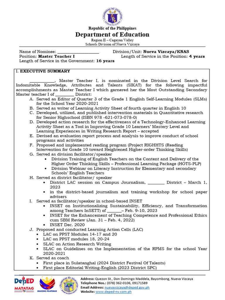 SIKAT-WRITE-UP-TEMPLATE | PDF | Learning | Teachers