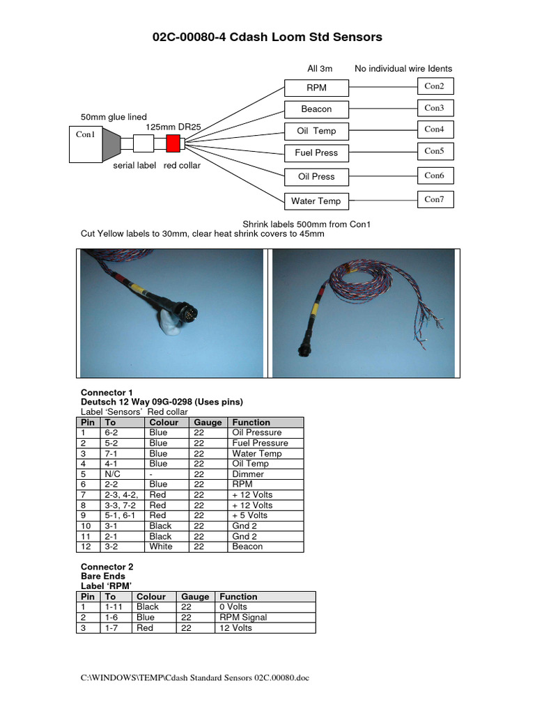 C-Dash Standard Sensor Loom 02C-00080-4 | PDF | Motor Vehicle | Automotive Technologies