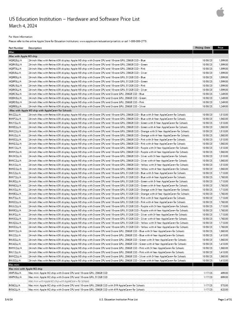 Apple US Education Institution Price List | PDF | Computer Hardware ...