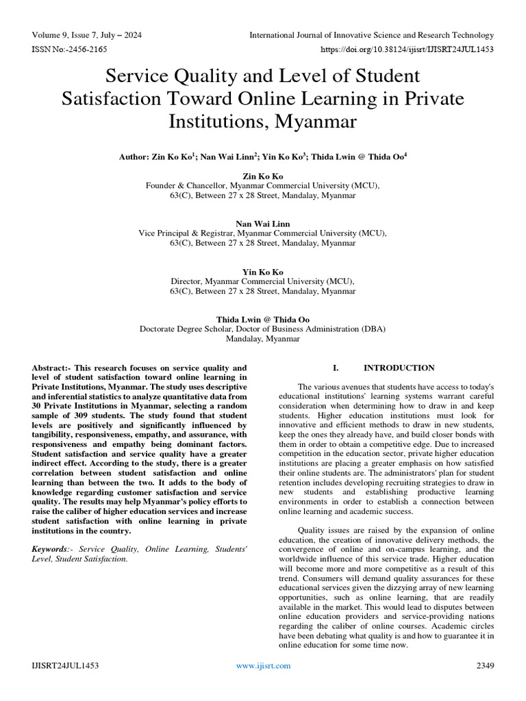 Service Quality and Level of Student Satisfaction Toward Online ...