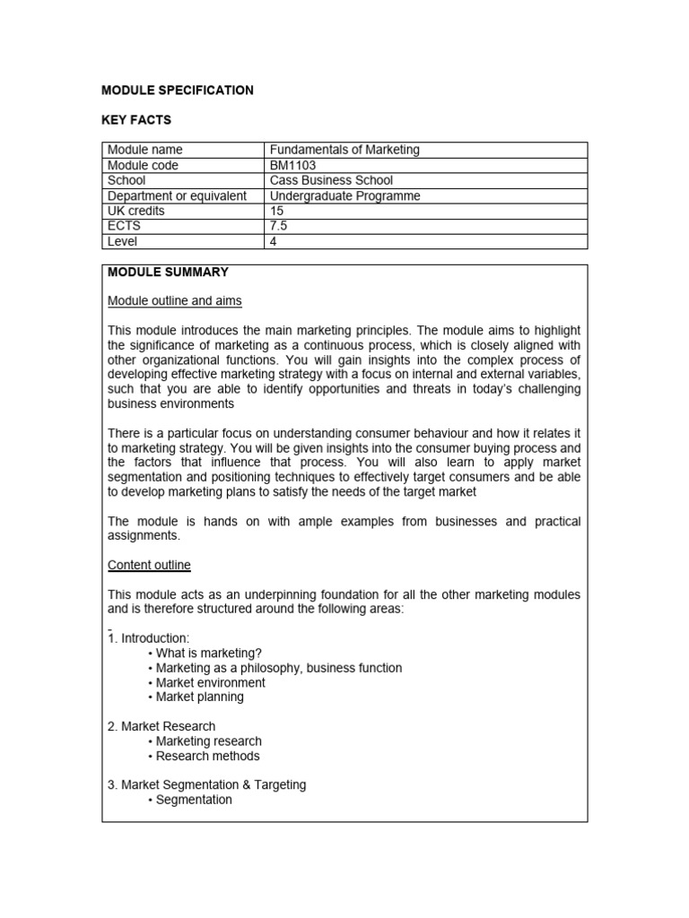 Fundamentals of Marketing Module | PDF | Marketing | Market Segmentation