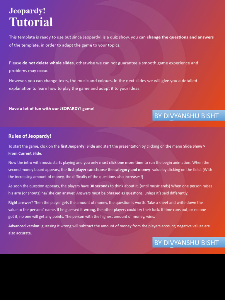 Jeopardy! Game Template Guide | PDF | Economies | Business Economics