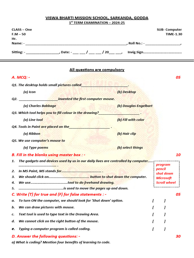 Class 1 | PDF | Microsoft Word | Input/Output