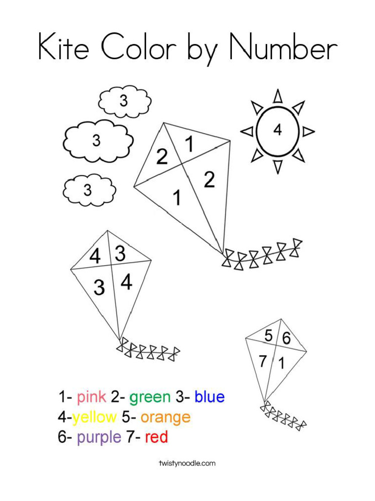 Kite Color by Number Coloring Page - Twisty Noodle | PDF
