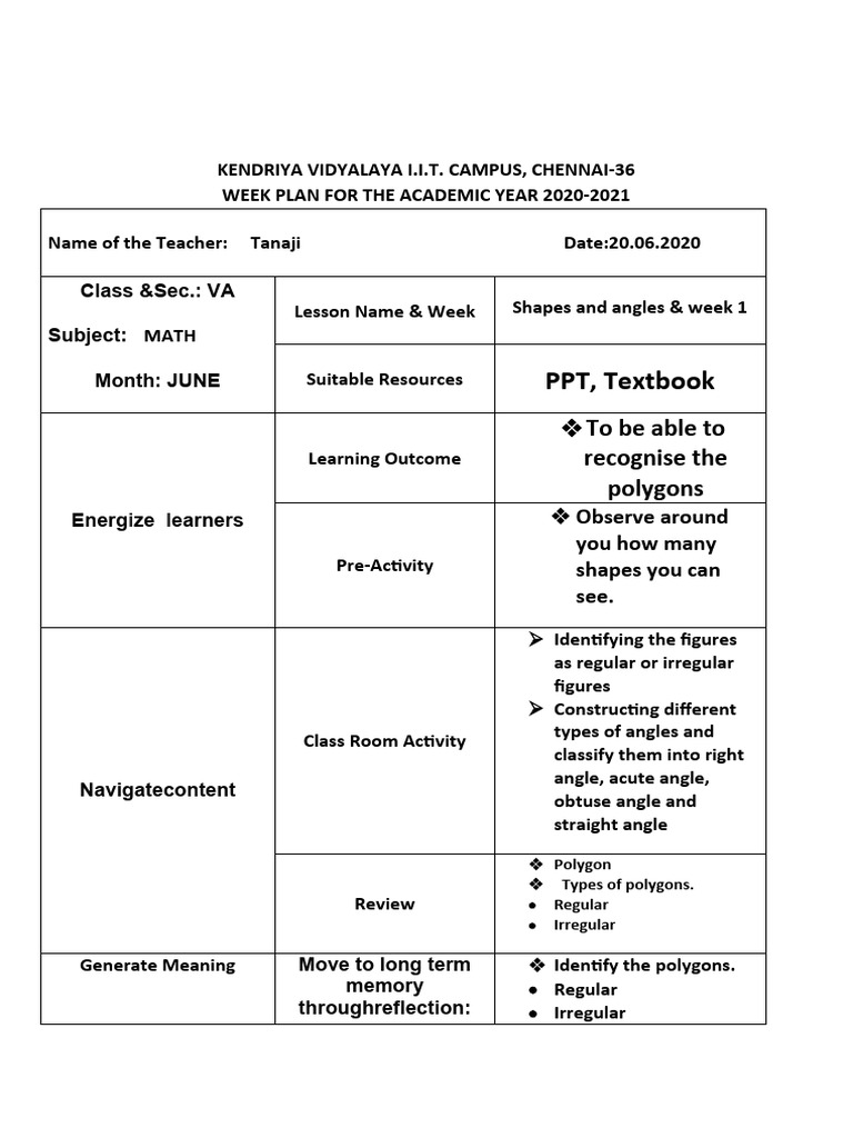 Week Plan - TK | PDF | Learning | Behavior Modification