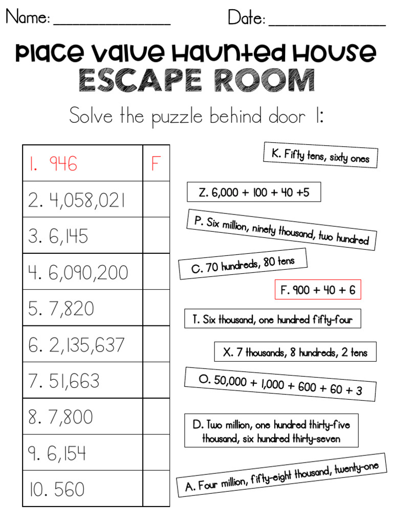 Escape Room Haunted House Student Answer Sheet Grade 4 | PDF