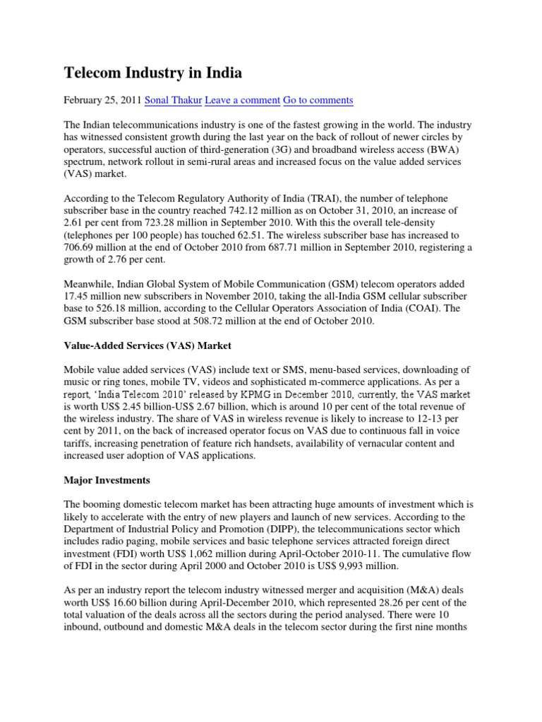 Indian Telecom Growth Insights | PDF | Telecommunications | Internet