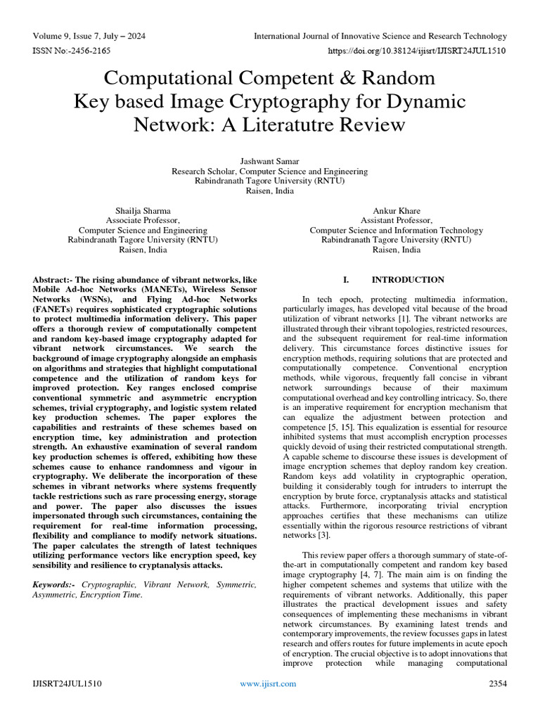 Computational Competent & Random Key Based Image Cryptography For Dynamic Network: A Literatutre ...