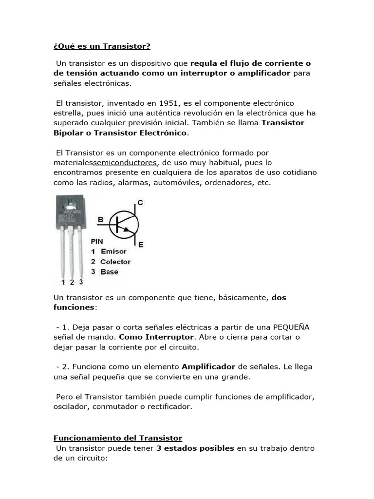 Introducción al Transistor y Tipos | PDF | Transistor | Transistor de ...