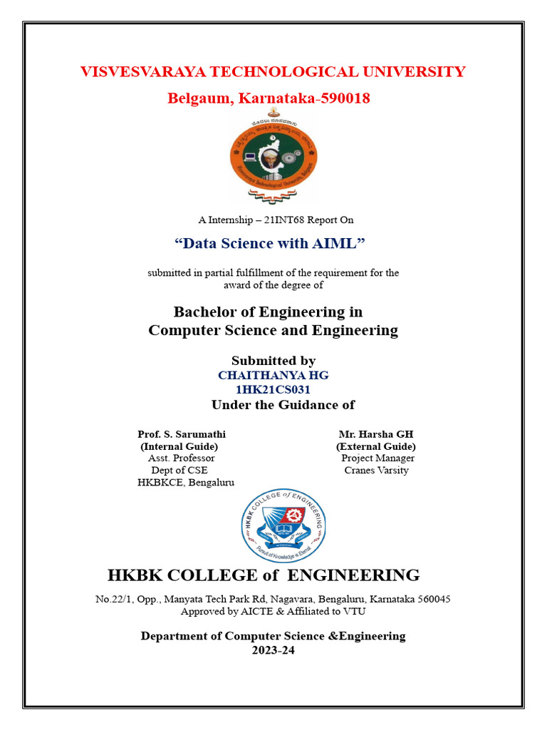 Internship Report (Data Science) | PDF | Mean Squared Error | Data Science