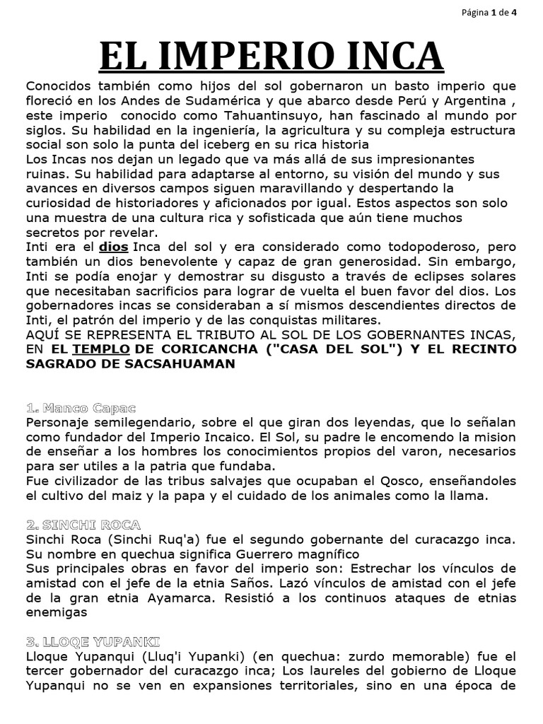 Los 14 Incas Del Imperio Incaico | PDF | Imperio Inca | Andes
