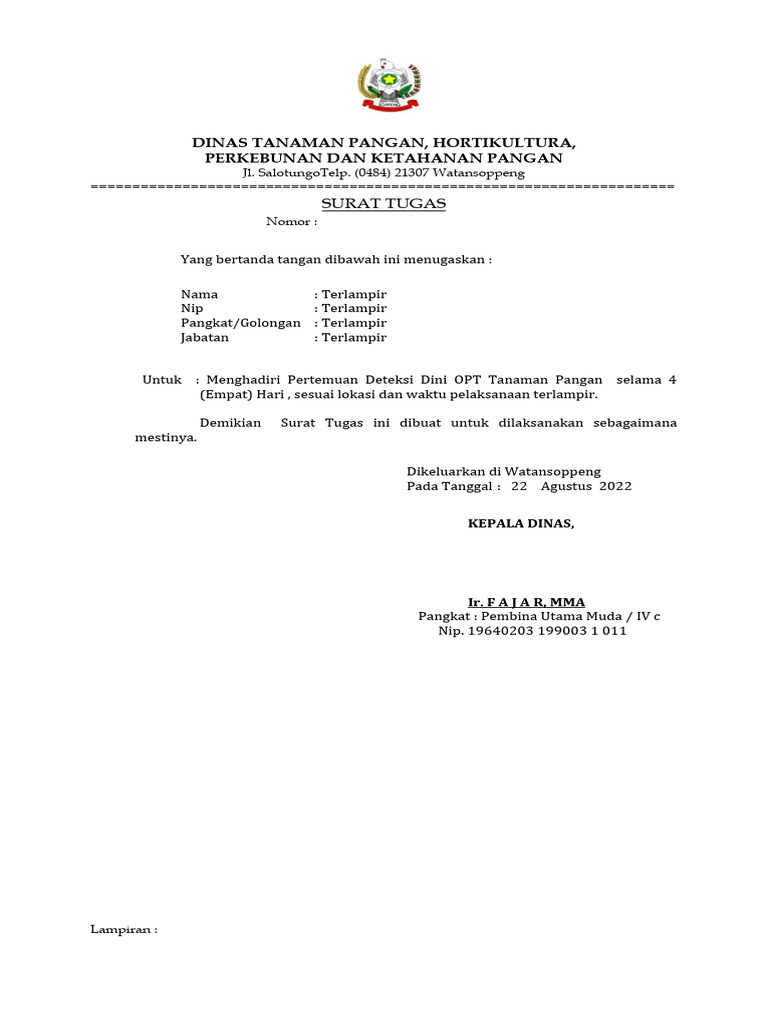 Surat Tugas 2022 | PDF