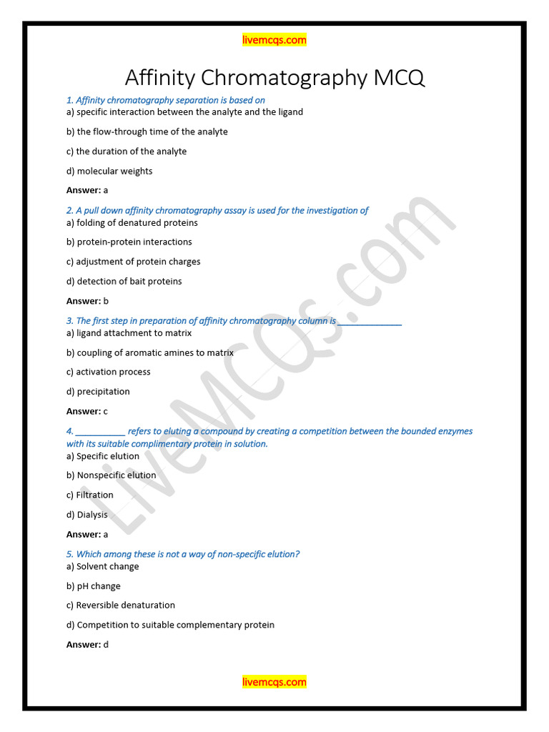 DDBCB Affinity Chromatography MCQ | PDF | Chromatography | Ligand ...