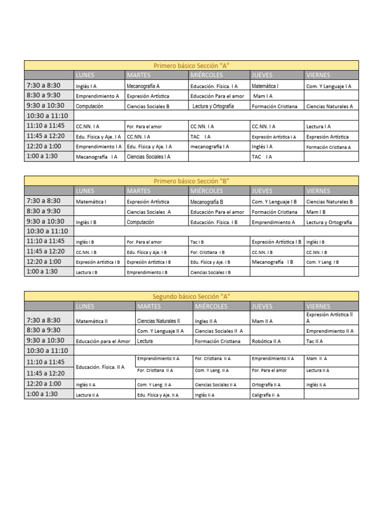 Horarios Académicos Básico y Bachillerato | PDF | Science
