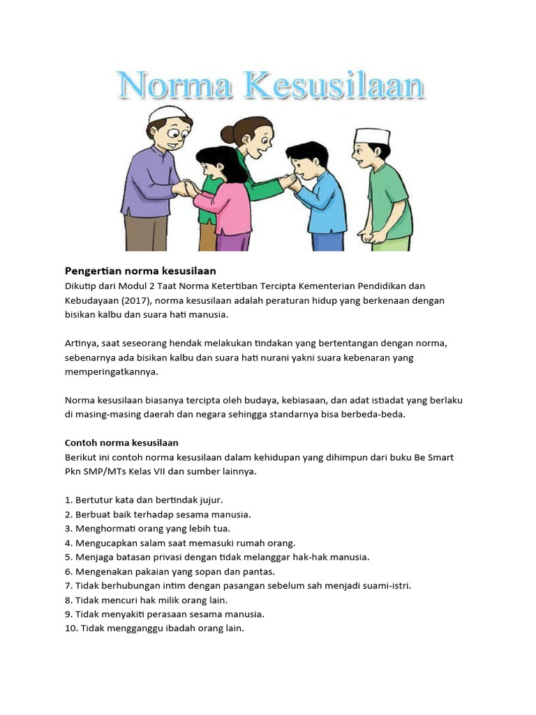 Pengertian dan Contoh Norma Kesusilaan | PDF | Ilmu Sosial | Sains ...