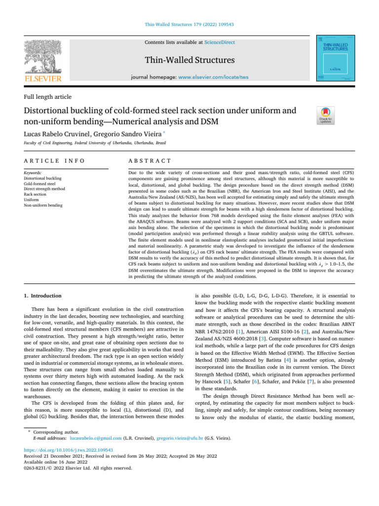 Distortional Buckling of Cold-Formed Steel Rack Section Under Uniform ...