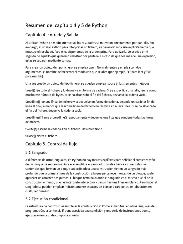 Resumen Del Capítulo 4 y 5 de Python | PDF | Python (lenguaje de ...