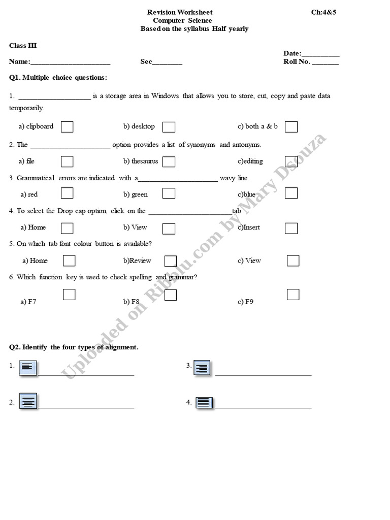 Class 3 Computers Revision Worksheet Half Yearly 2019 | PDF | Computing ... Class 3 Computers Revision Worksheet Half Yearly 2019 | PDF | Computing ...