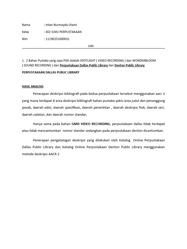 Salinan 1 - UAS - DBNB - INTAN NURMAYDA UTAMI - 11190251000031 - 4D | PDF