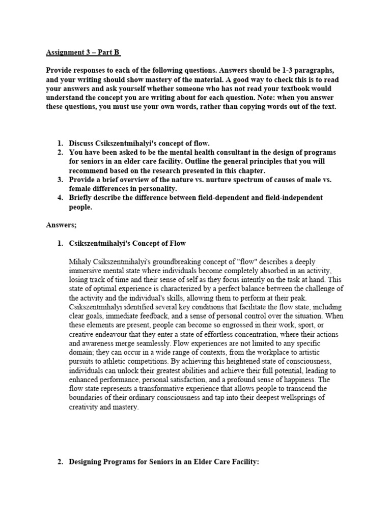 Assignment 3 Part B | PDF | Flow (Psychology) | Cognition