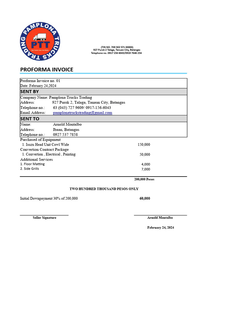 Proforma Invoice | PDF | Motor Vehicle | Land Vehicles