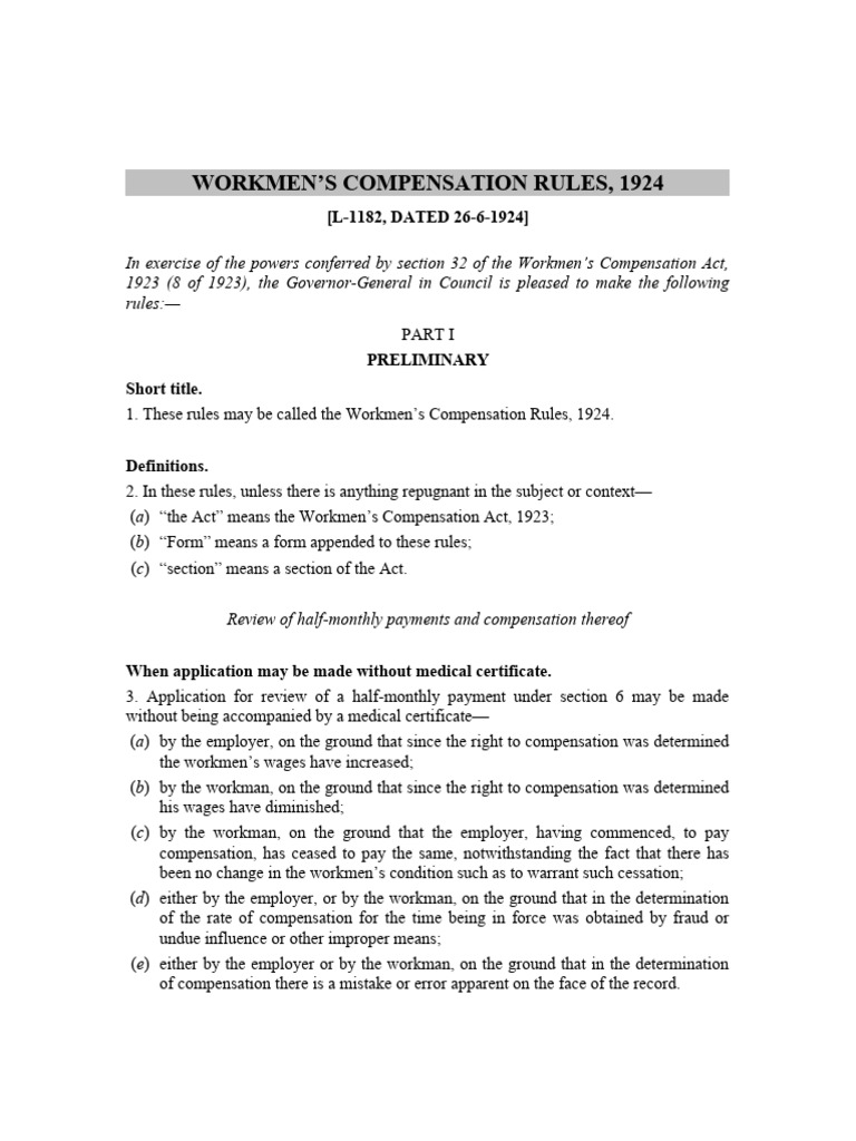 Workmen's Compensation Rules 1924 | PDF | Judgment (Law) | Indemnity