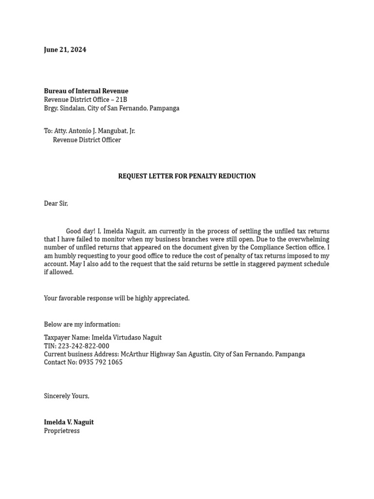 Request for Tax Penalty Reduction | PDF