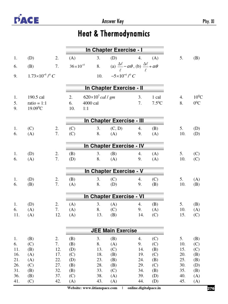 Answer Key (Heat & Thermodynamics) | PDF | Thermodynamics | Continuum Mechanics