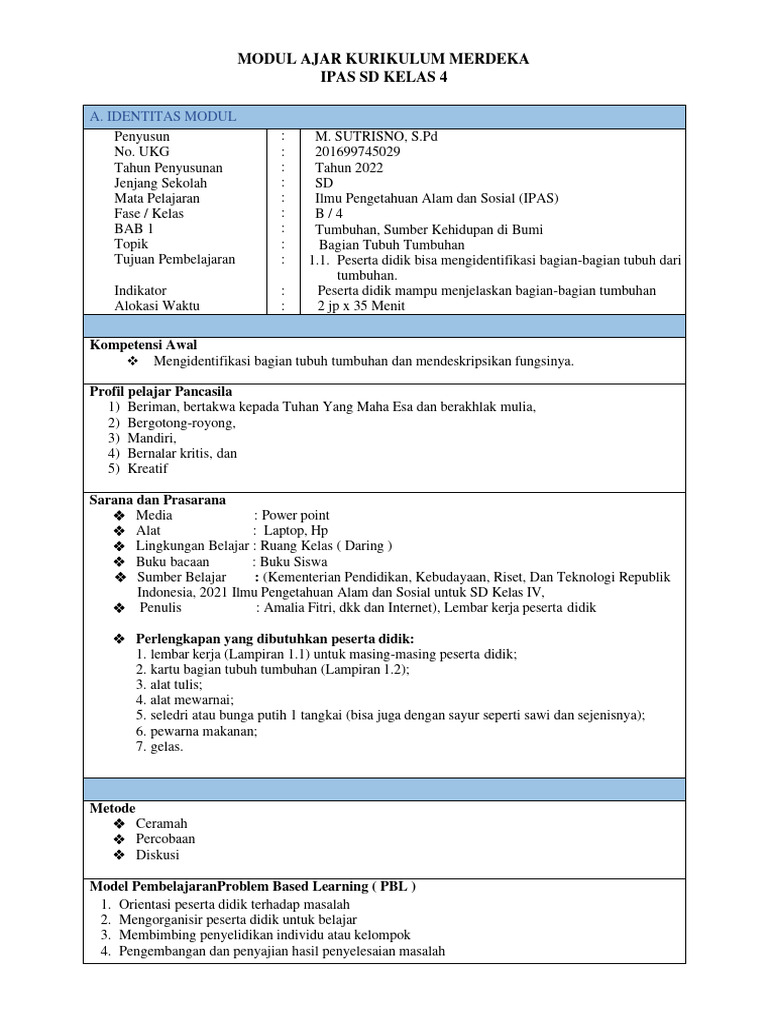 Modul Ajar Kurikulum Merdeka Ipas SD Kelas 4 | PDF