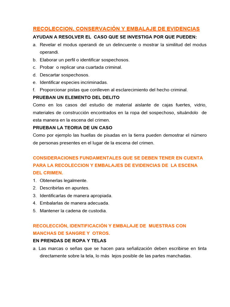 Recoleccion, Conservacion y Embalajes de Evidencias | PDF | Papel | Infección