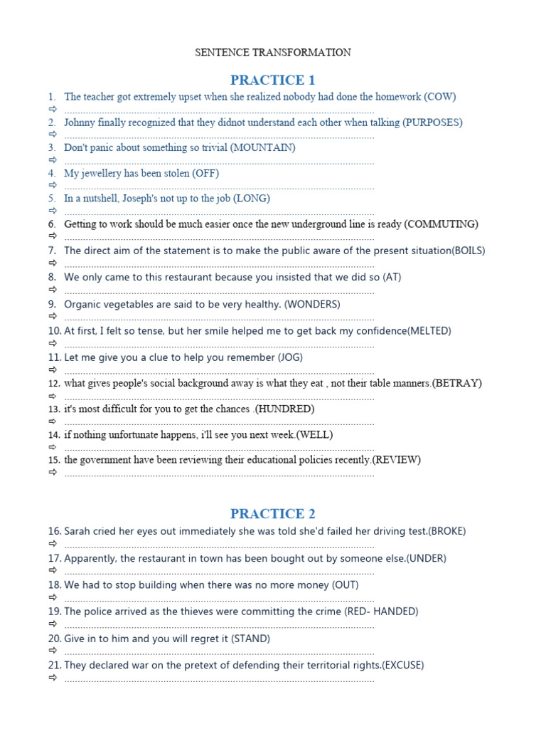 Sentence Transformation Practice | PDF